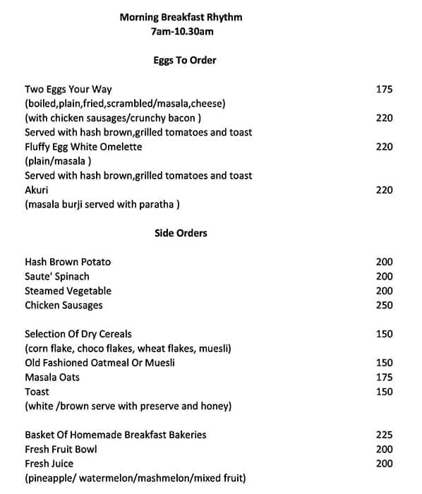 Menu of Rhythm-The Beatle, Powai, Mumbai