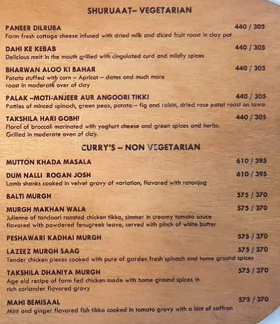 Menu at Takshila, Patna, J42G+87W