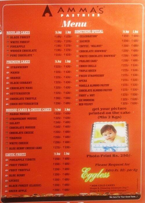 Amma's Pastries Menu, Menu for Amma's Pastries, Ulsoor, Bangalore - Zomato
