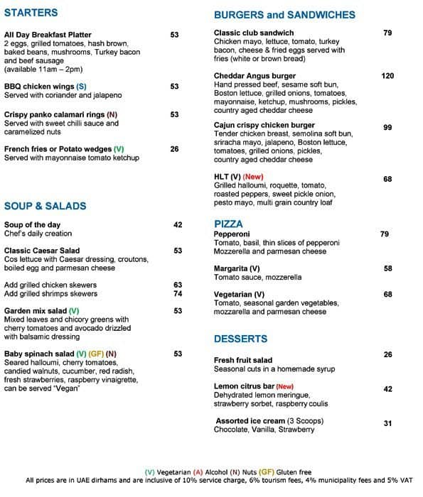 Sundowner - Crowne Plaza Menu, Menu for Sundowner - Crowne Plaza, Yas ...