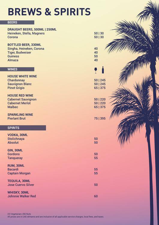 Menu of Sundowner - Crowne Plaza, Yas Island, Abu Dhabi