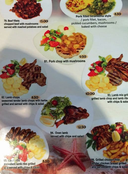 Menu at Sunny Beach pizzeria, London