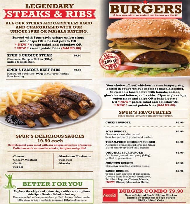 Menu at Misty Lake Spur Steak Ranch restaurant, Germiston