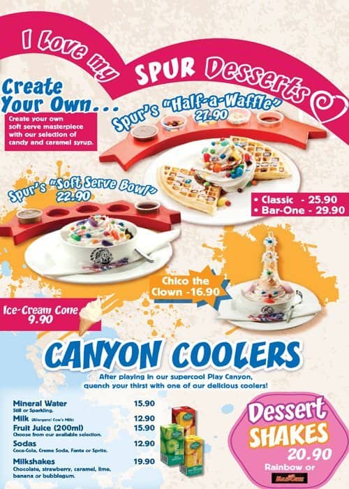 Menu at Misty Lake Spur Steak Ranch restaurant, Germiston