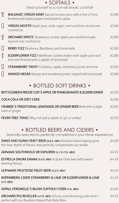 Menu at Miller & Carter Manchester steakhouse, Manchester