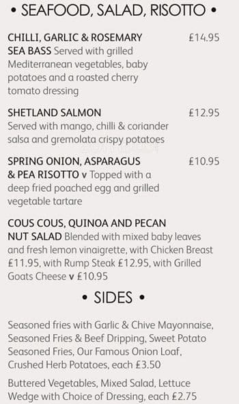 Menu at Miller & Carter Manchester steakhouse, Manchester