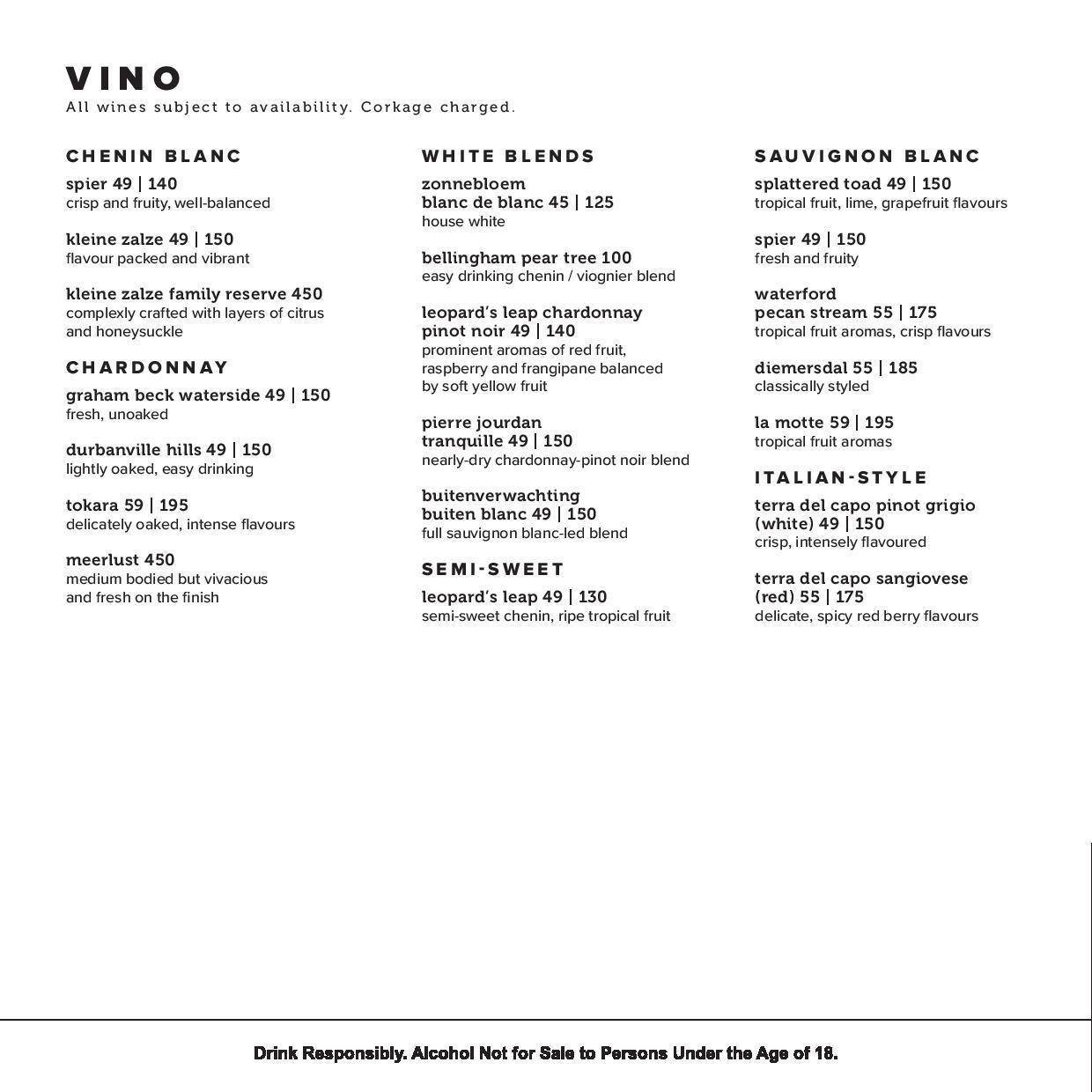 Menu at Col'Cacchio - Gateway restaurant, Umhlanga, Shop G320