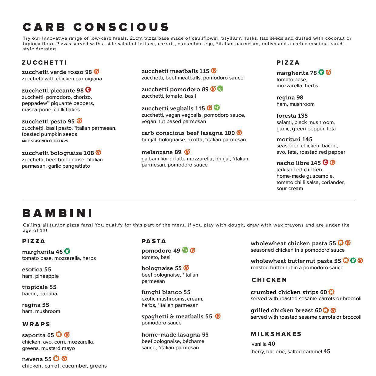 Menu at Col'Cacchio - Gateway restaurant, Umhlanga, Shop G320