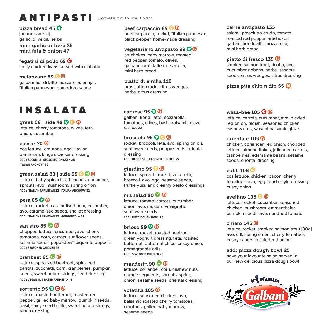 Menu at Col'Cacchio - Gateway restaurant, Umhlanga, Shop G320
