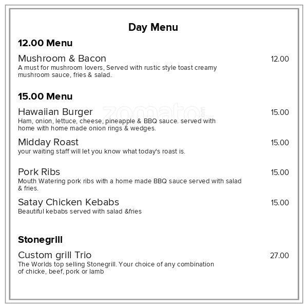 Menu at Galleon restaurant, Oamaru