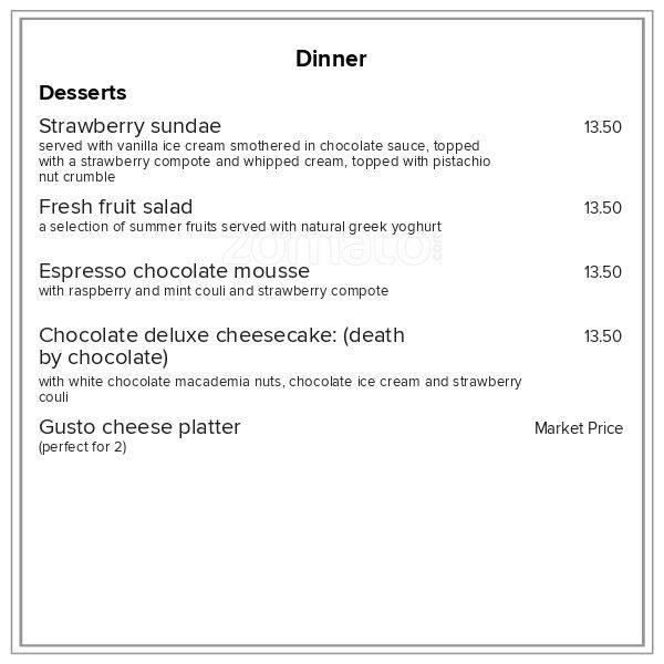 Menu at Gusto Restaurant, Cafe & Bar, New Plymouth