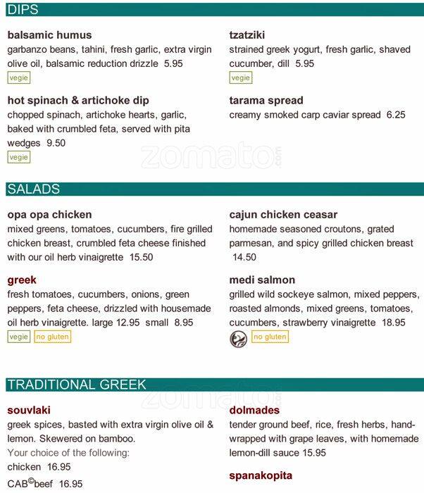 Menu at Galini Greek Kouzina & Grill restaurant, Surrey