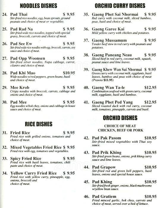 Menu at Wild Orchid restaurant, Seattle, 15th Ave NW
