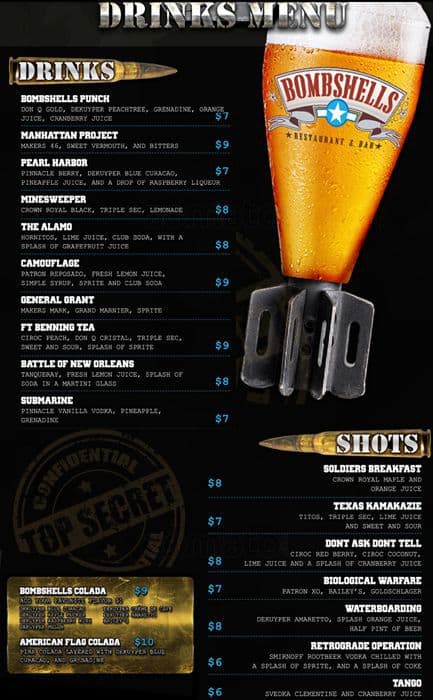 Bombshells Menu, Menu for Bombshells, The Woodlands, Houston ...