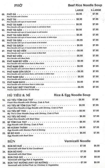 Menu at Pho Pasteur restaurant, Richardson, E Belt Line Rd