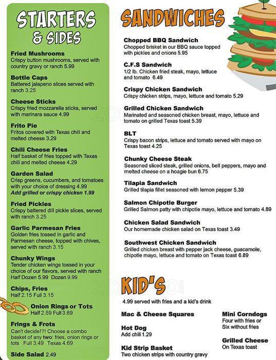 Menu at Chunky's Burgers restaurant, San Antonio, Callaghan Rd