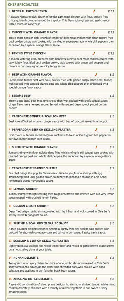 Menu at Chia Sen restaurant, Scarborough