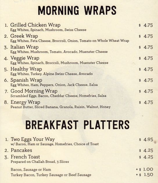 Menu at Ashley's Fine Food cafeteria, West New York