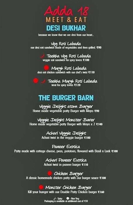 Adda 18 Menu, Menu for Adda 18, Sector 18, Noida - Zomato