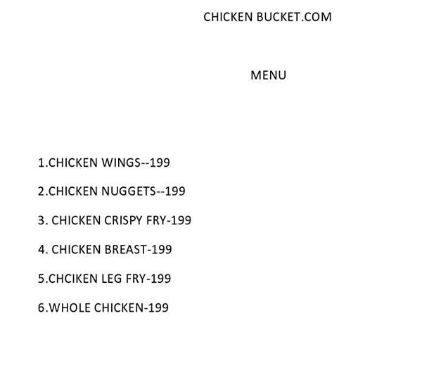 Menu of Chicken Bucket.Com, Sector 41, Noida