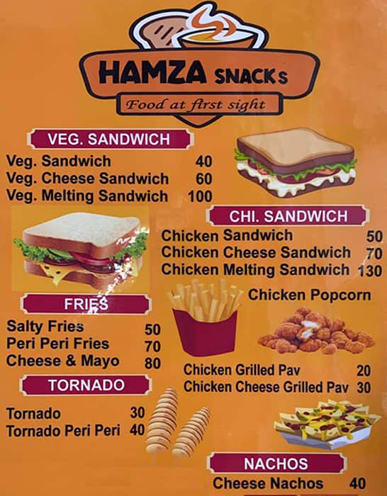 Menu of Hamza Snacks, Mohammad Ali Road, Mumbai