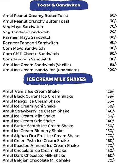Menu of Amul, T. Nagar, Chennai