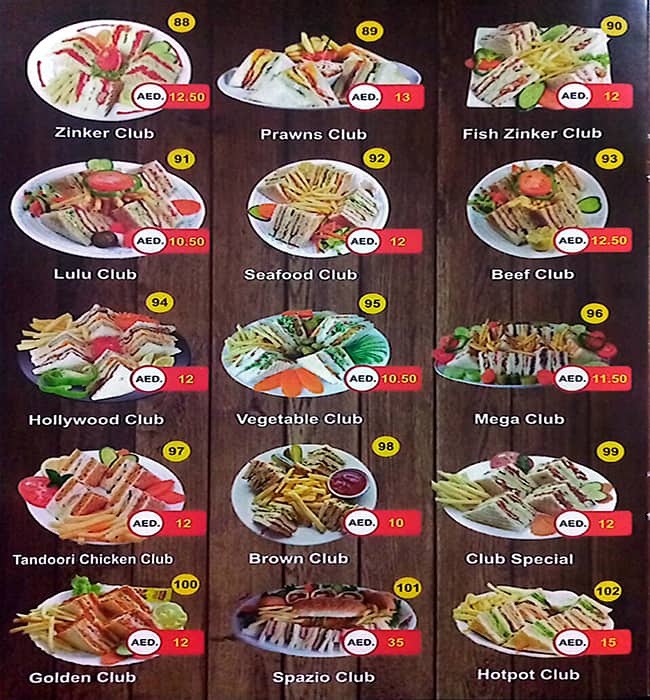 Menu of Spazio Caffee, Saif Zone, Sharjah