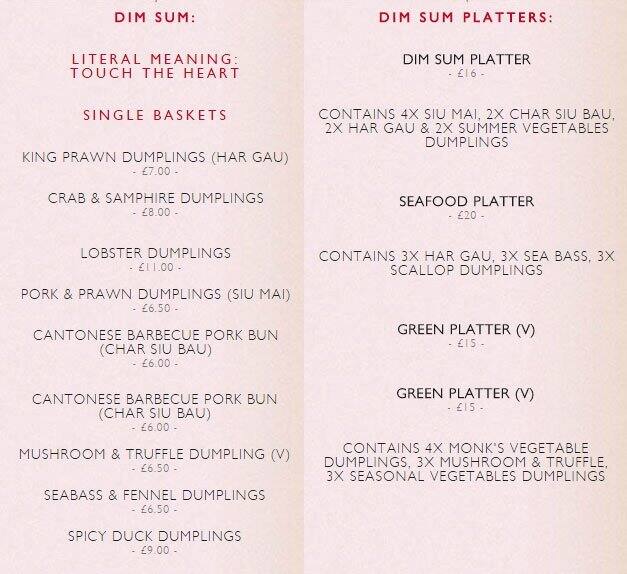 Carta de Opium Cocktail Bar - Soho, Londres, 15-16 Gerrard St