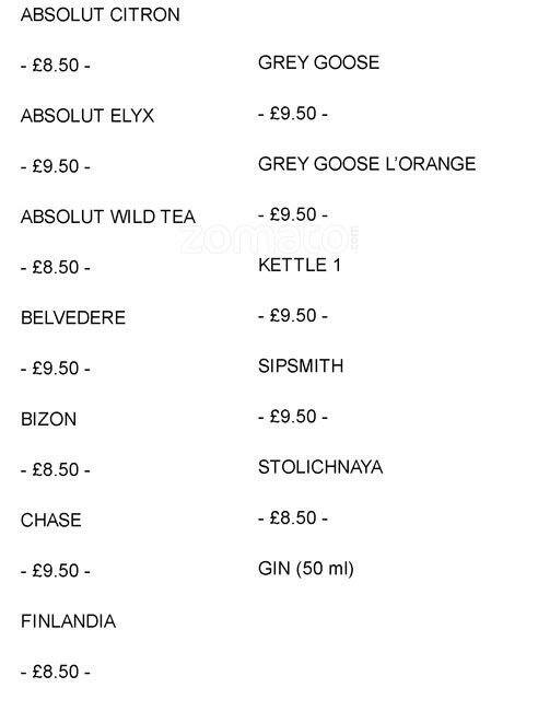 Carta de Opium Cocktail Bar - Soho, Londres, 15-16 Gerrard St