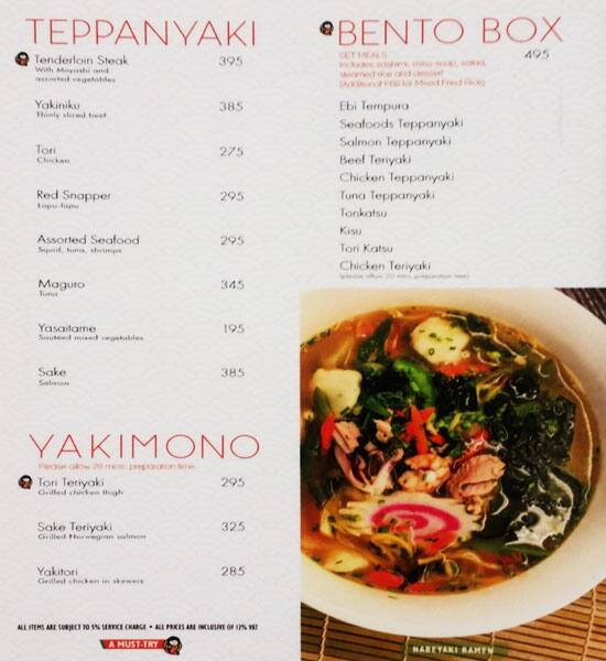 Menu at Sakura restaurant, Makati, Makati Ave