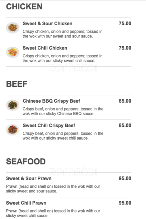 Menu at Fat Panda, Cape Town