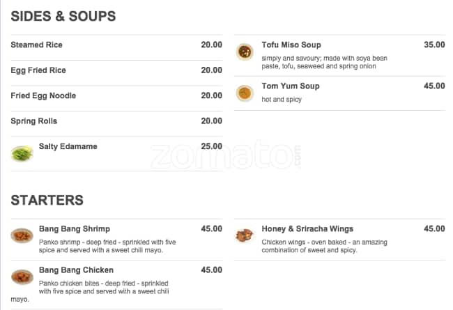 Menu at Fat Panda, Cape Town