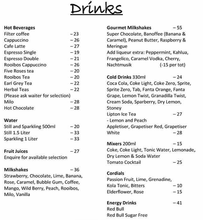 Menu at Rabbit Hole Hotel & Restaurant, Krugersdorp