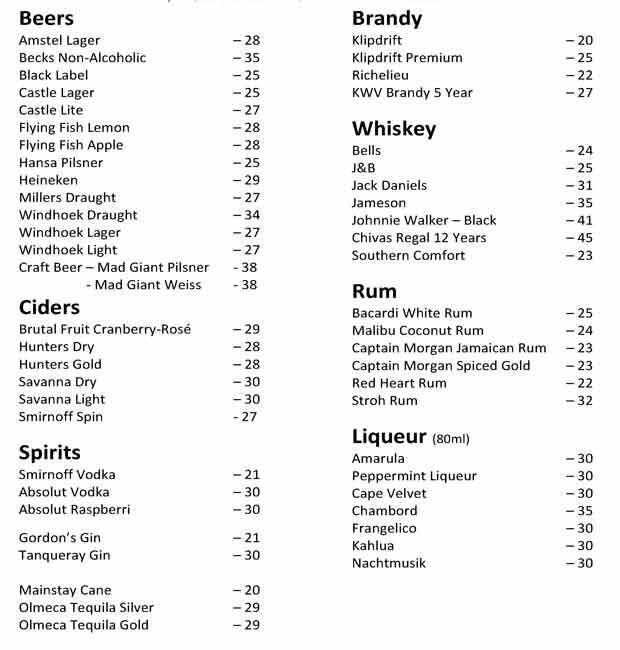 Menu at Rabbit Hole Hotel & Restaurant, Krugersdorp