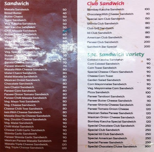 Menu at Sandwich Bar, Indore, Food Court