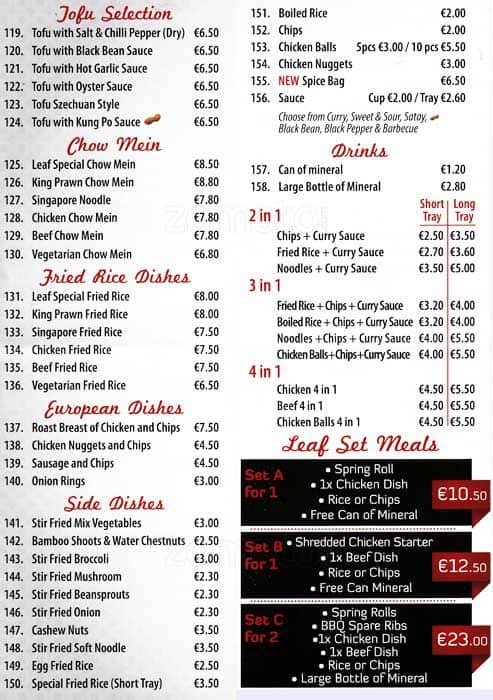 Menu at The Leaf restaurant, Dublin