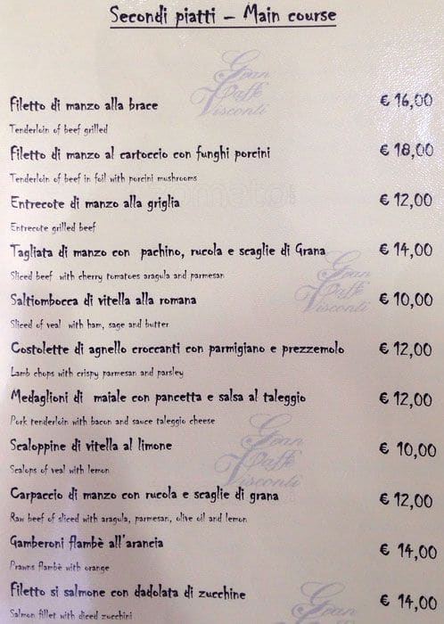Menu da Gran Caffè Visconti ristorante, Roma