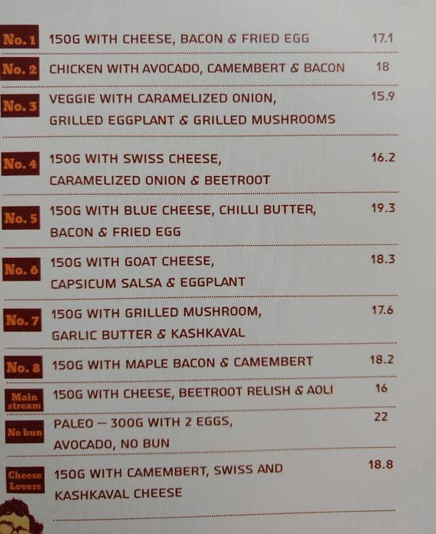 Menu at Babu Burgers restaurant, Ormond
