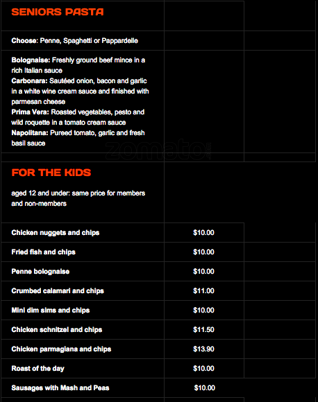 Menu at Rosebud RSL Sub-Branch restaurant, Rosebud
