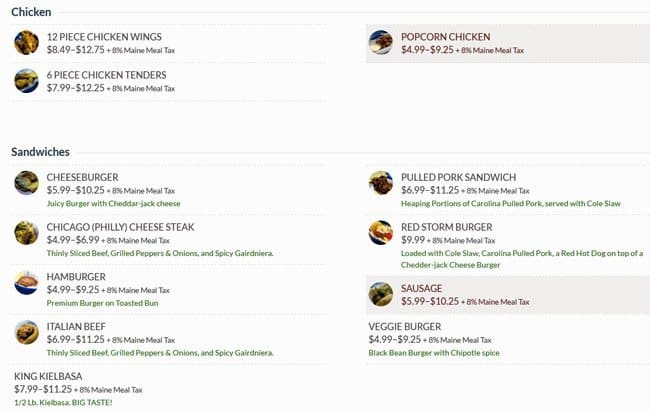 Menu at Chicago Dogs of Maine fast food, Portland