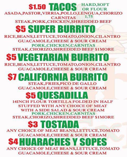 Tacos Chavez Express 2 Menu, Menu for Tacos Chavez Express 2, Southeast ...