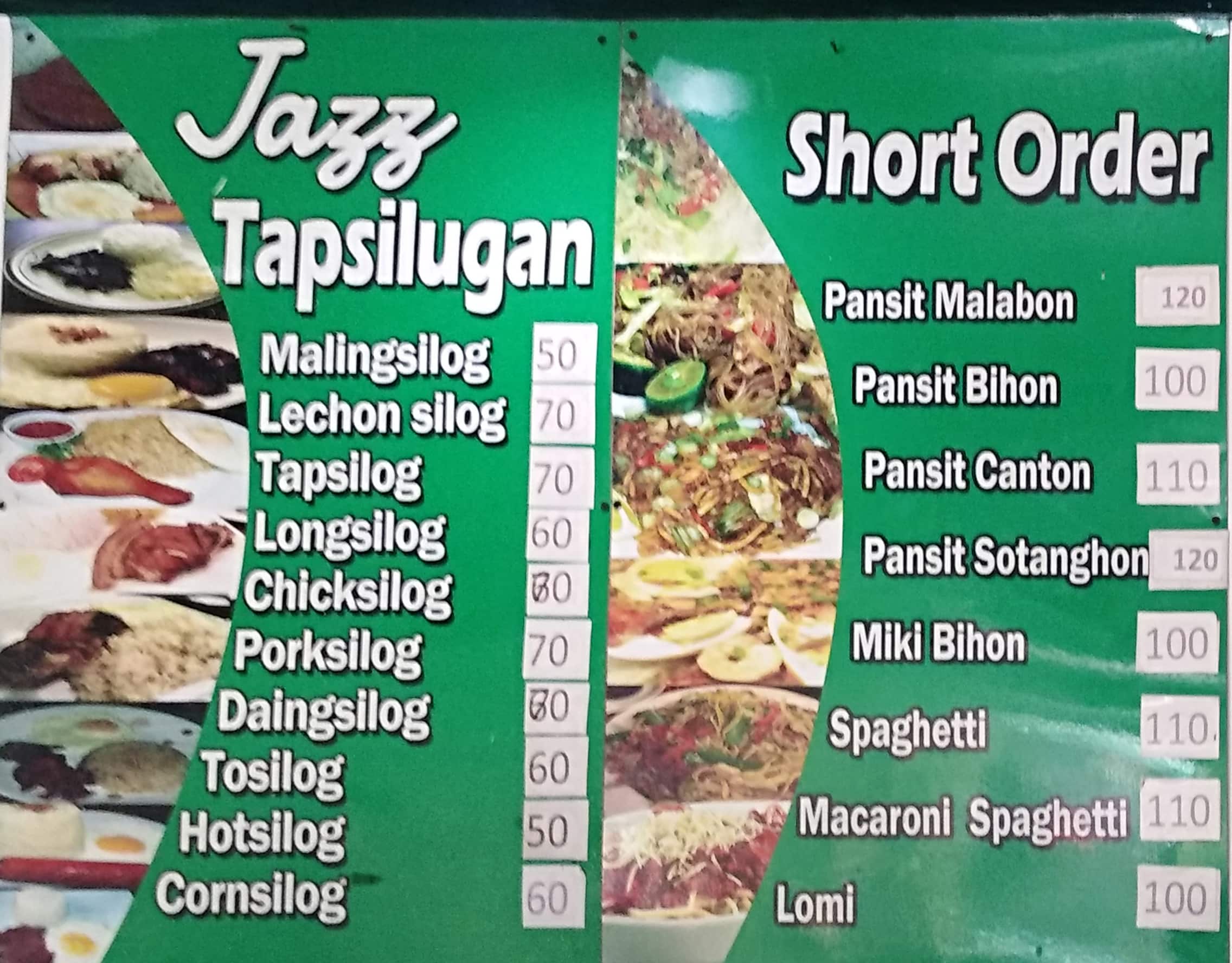 Menu at Jazz Pansitan restaurant, Navotas, 534 M. Naval St