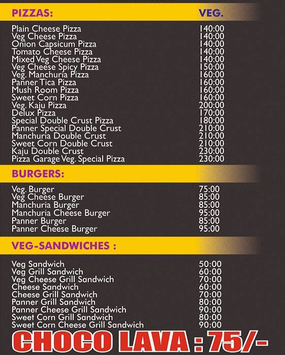 Menu of Pizza Garage, A S Rao Nagar, Secunderabad