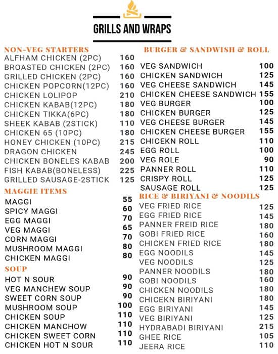 Menu of Grills And Wraps, BTM, Bangalore