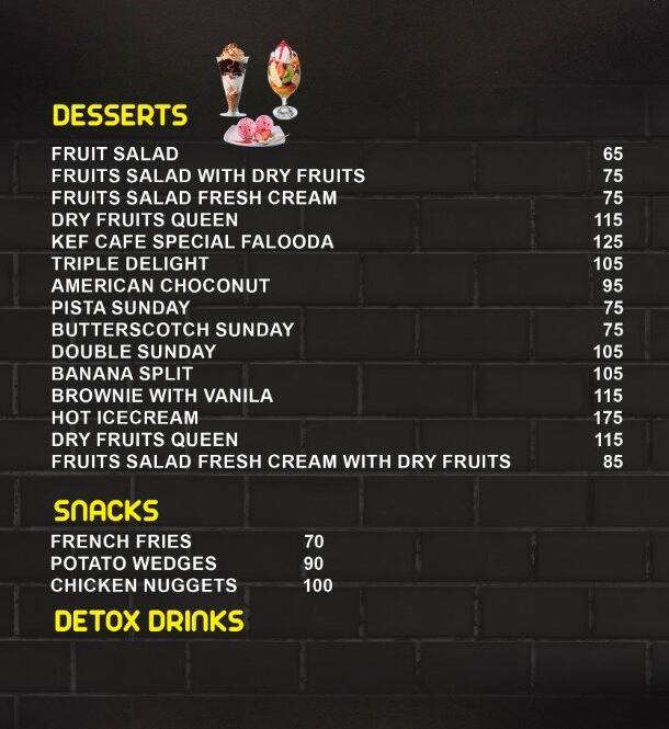 Menu at Kef Cafe, Thiruvananthapuram