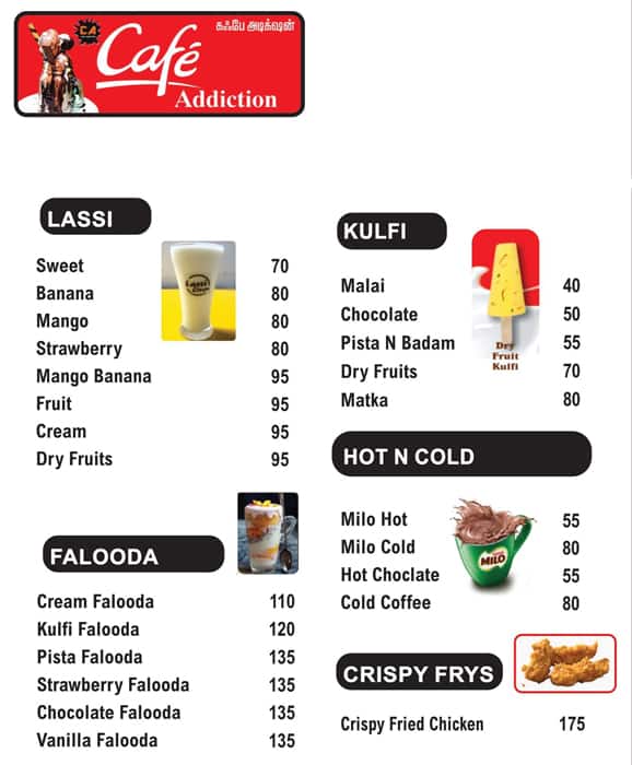 Menu at Cafe Addiction, Chennai