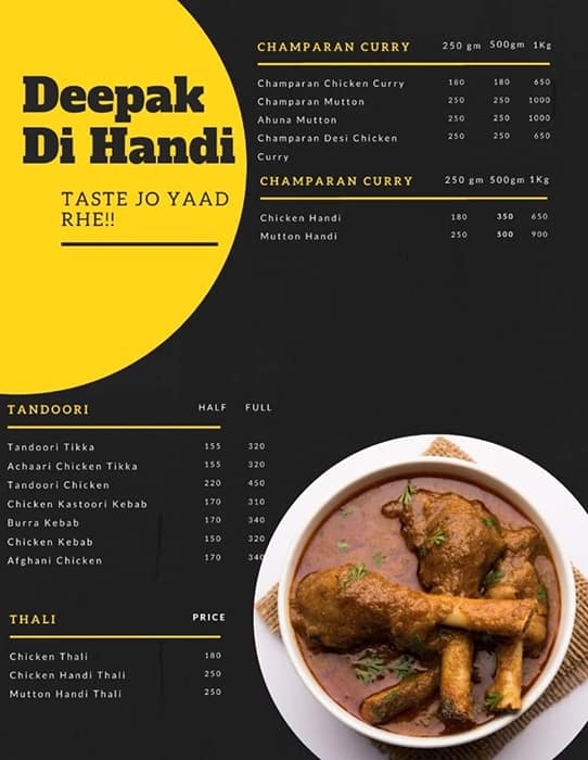 Menu of Deepak Di Handi, Sector 71, Noida