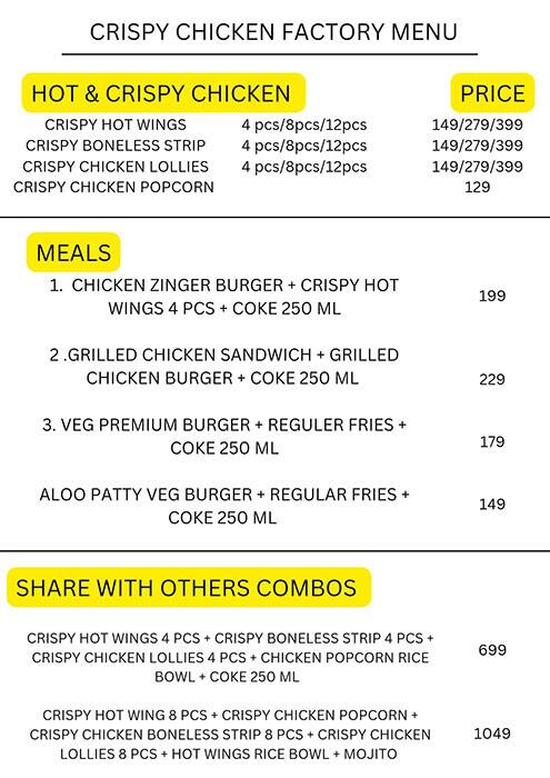 Menu at Crispy Chicken Factory, New Delhi