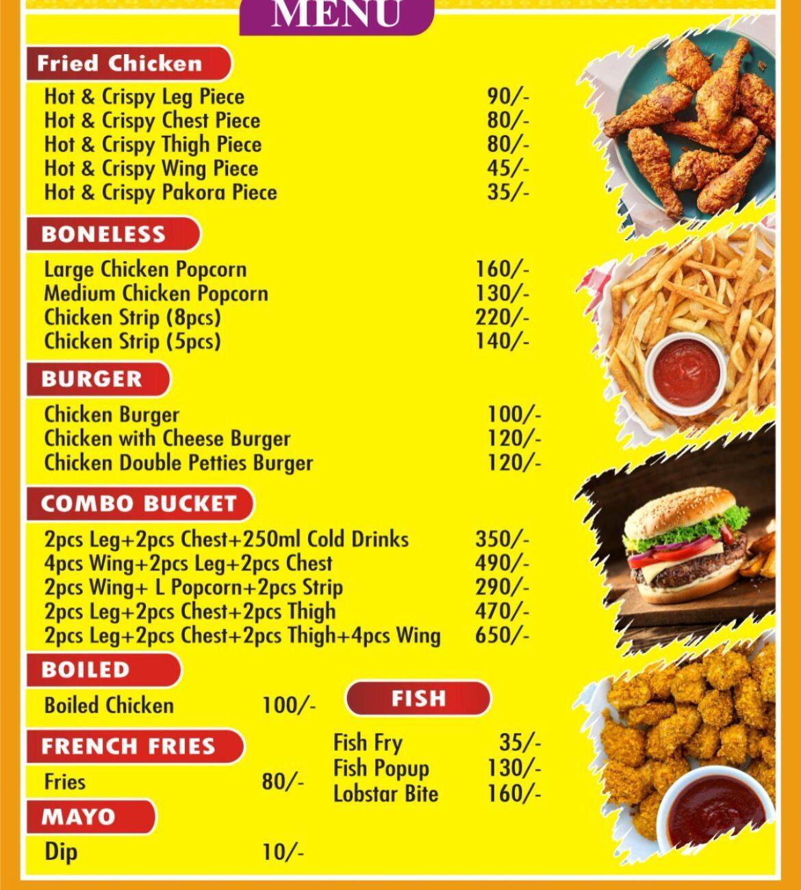 Menu of Crunchy Munchy Chicken, Nagerbazar, Kolkata