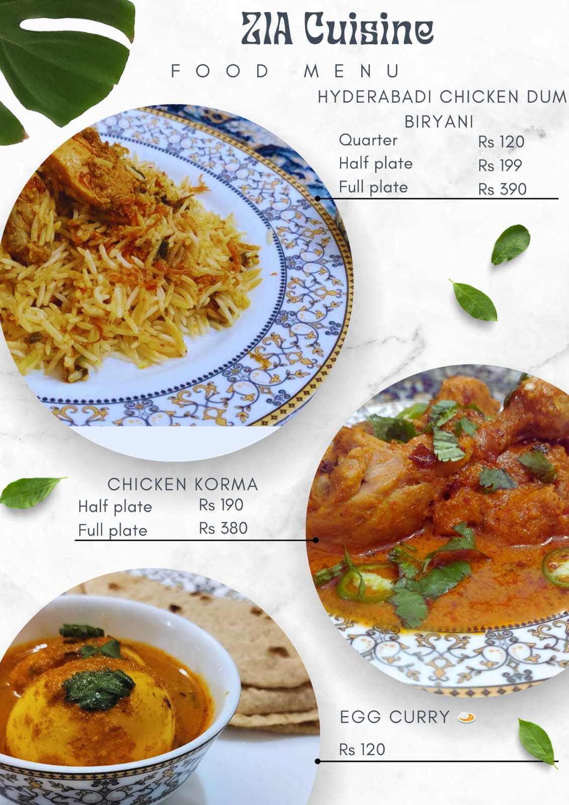 Menu of ZIA Cuisine, Indirapuram, Ghaziabad